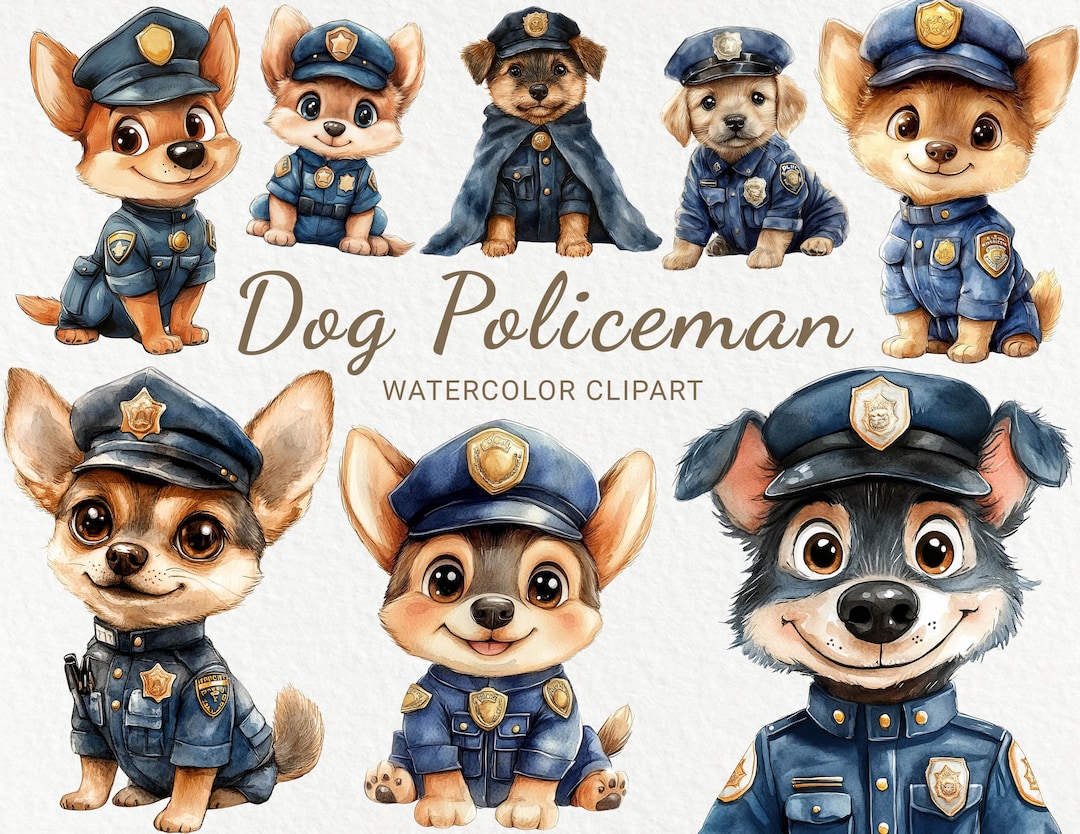 Dog Police Officer Clipart - 24 PNG Watercolor Puppy Policeman Clipart ...