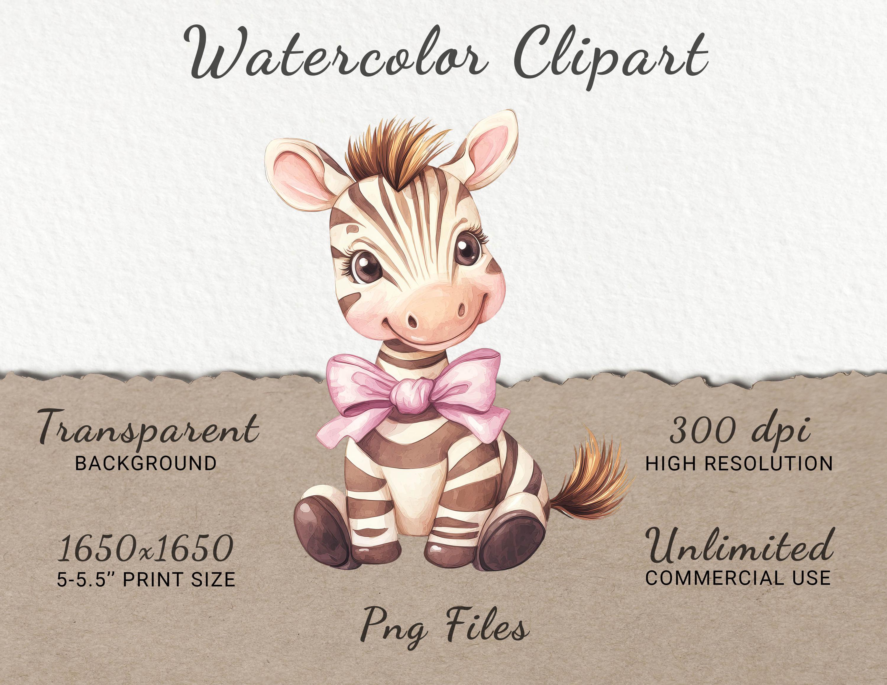 Zebra Pink Nursery Watercolor Clipart - 24 PNG Safari Animals Decor ...