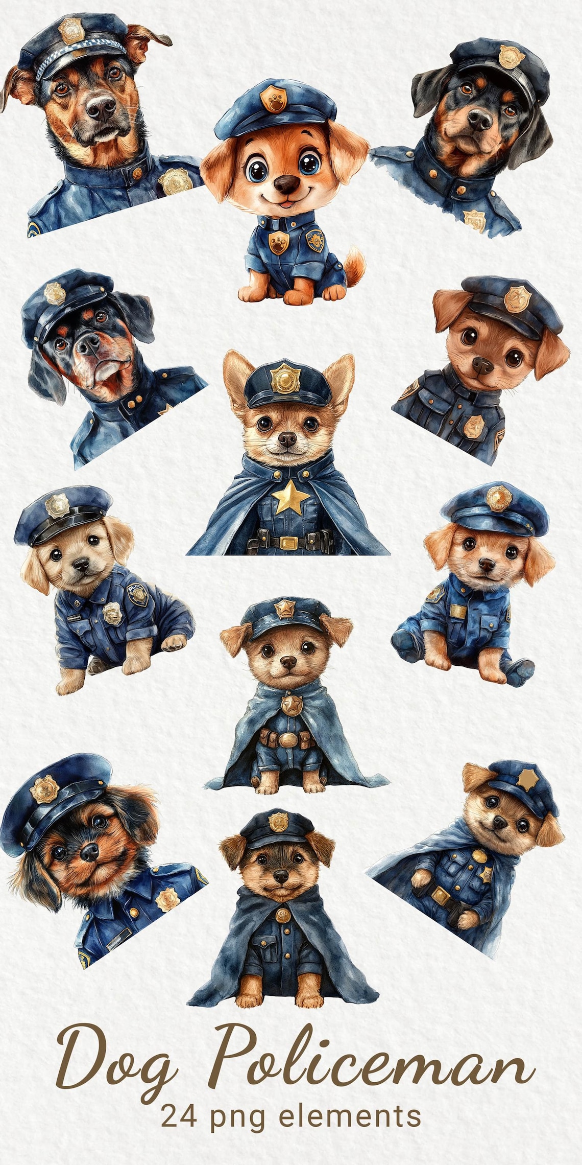 Dog Police Officer Clipart - 24 PNG Watercolor Puppy Policeman Clipart ...