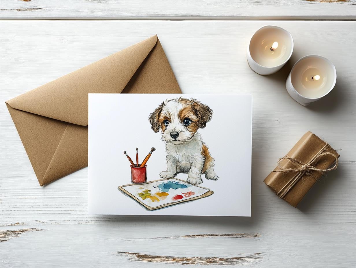 Artist Dog Watercolor Clipart - 24 PNG Cute Dog Painter, Nursery Decor ...