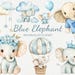 Blue Elephant Nursery Watercolor Clipart - 24 PNG Safari Animals Kids ...