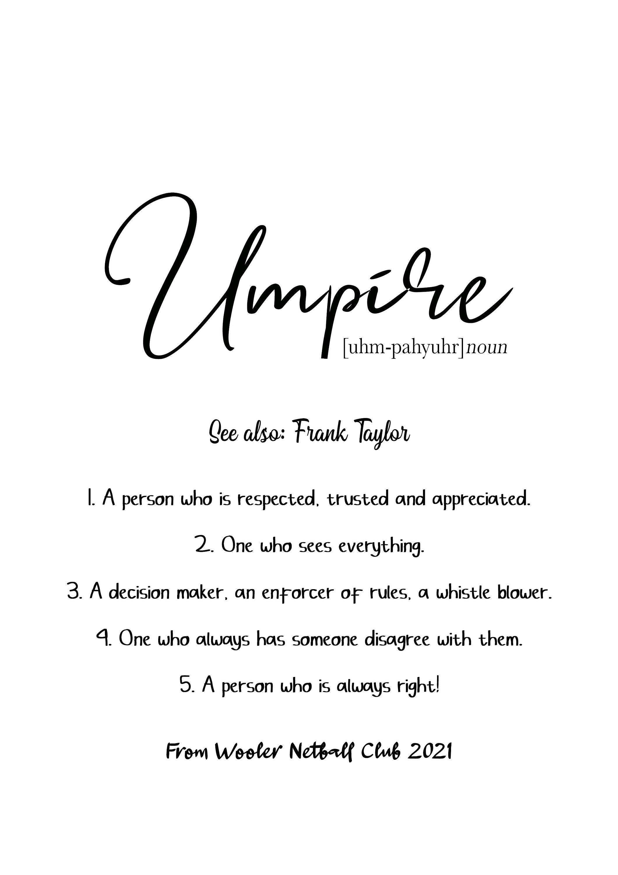 Umpire / Referee Personalised Wall Print Inspirational Print Umpire ...