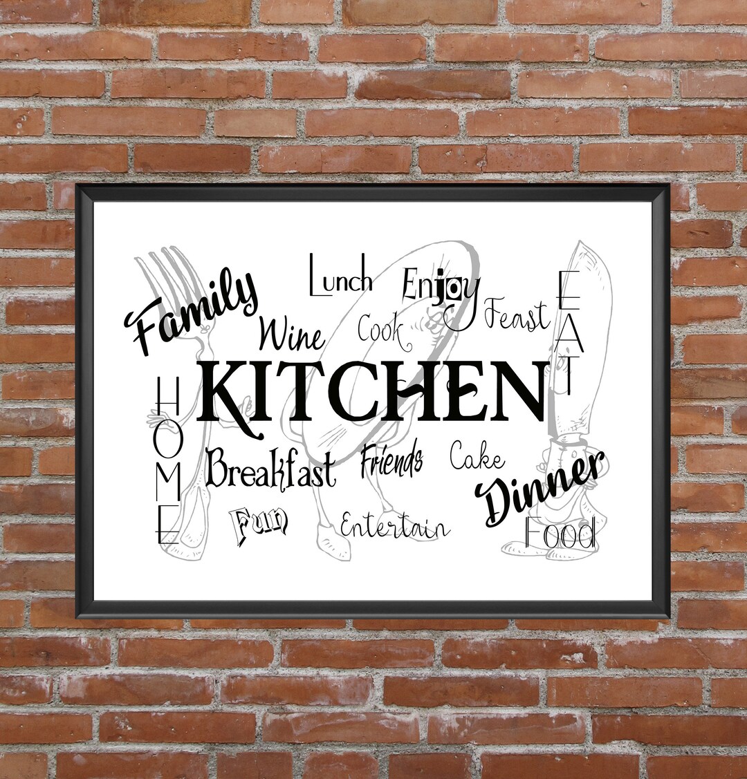 Kitchen Word Art Wall Print - Kitchen Decor | Family, Wine, Lunch, Cook ...