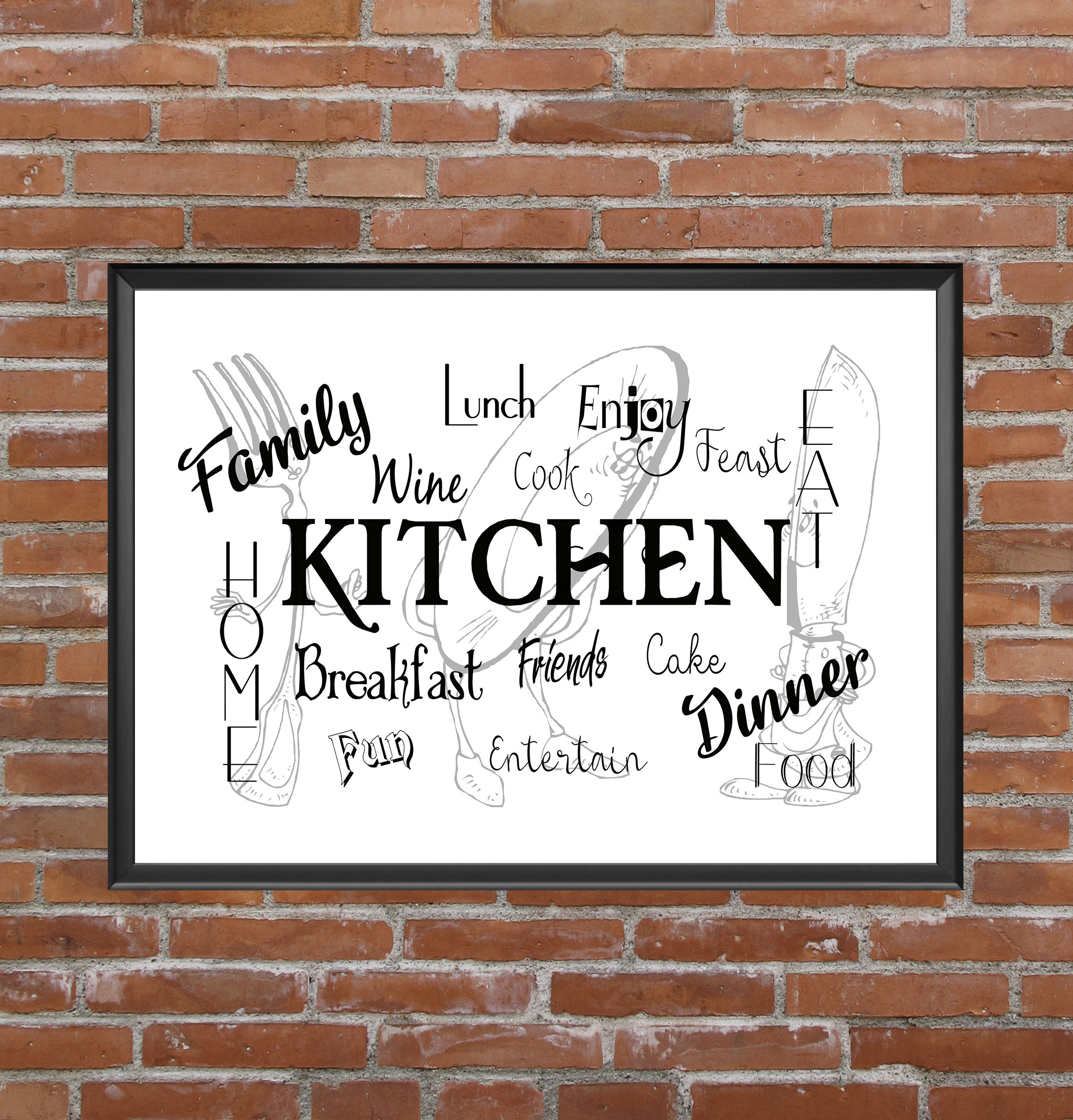 Kitchen Word Art Wall Print Kitchen Decor Family, Wine, Lunch, Cook ...