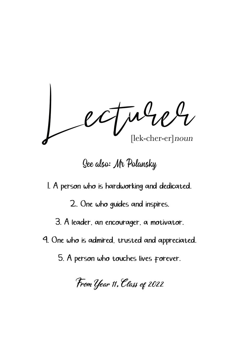 Personalized Lecturer Definition Print: Inspirational Thank You Gift - Etsy