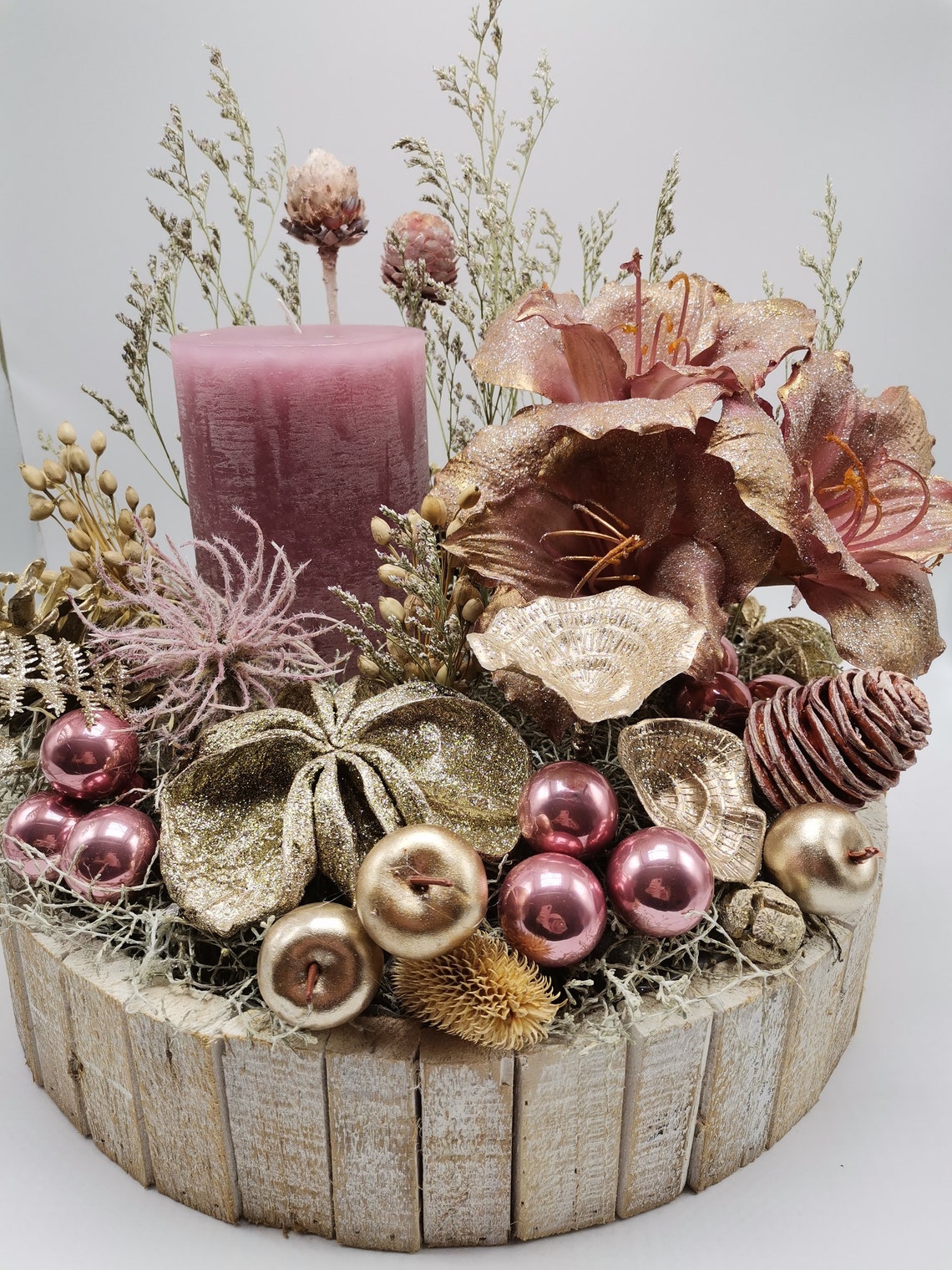 Winter Set Set Christmas Set Candle Amaryllis Balls Old Pink - Etsy