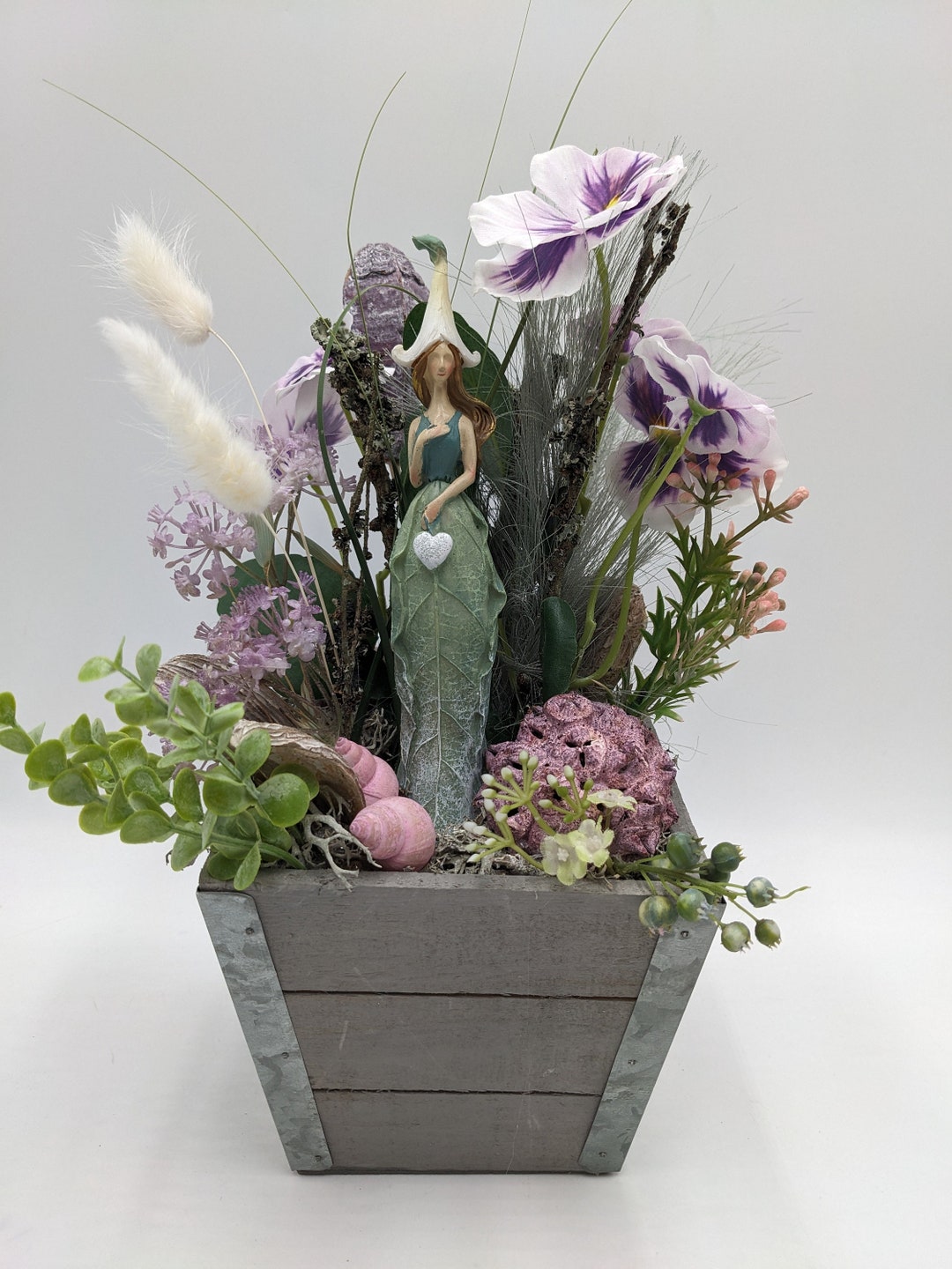Spring Arrangement Snail Elf Pansies Purple - Etsy