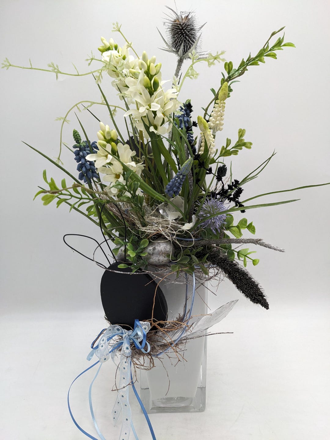 Easter Arrangement Bouquet Feather Hyacinth Thistle Black - Etsy