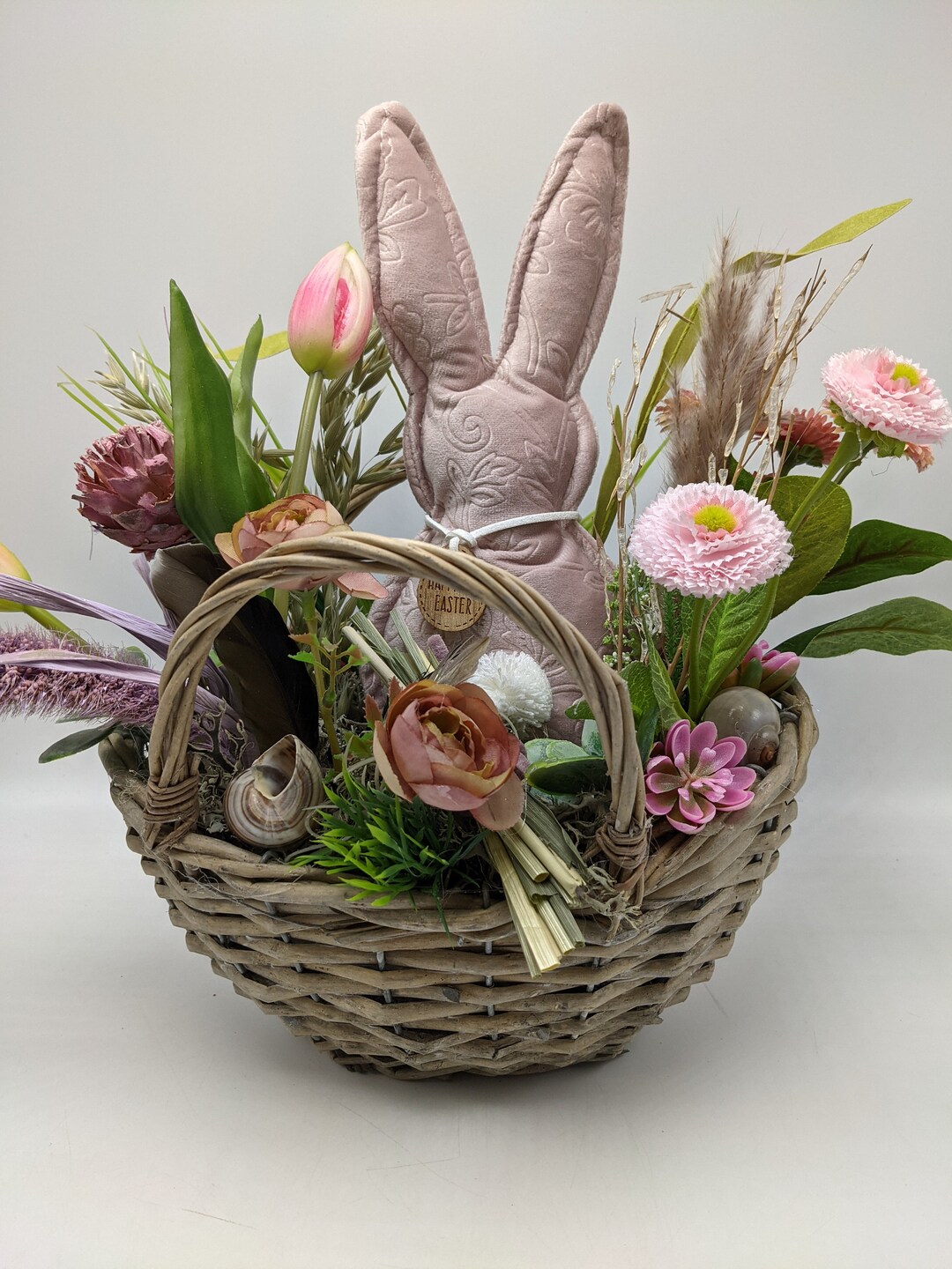 Easter Set Spring Set Silk Flowers Bunny Bellis Tulips Ranuncles Basket ...