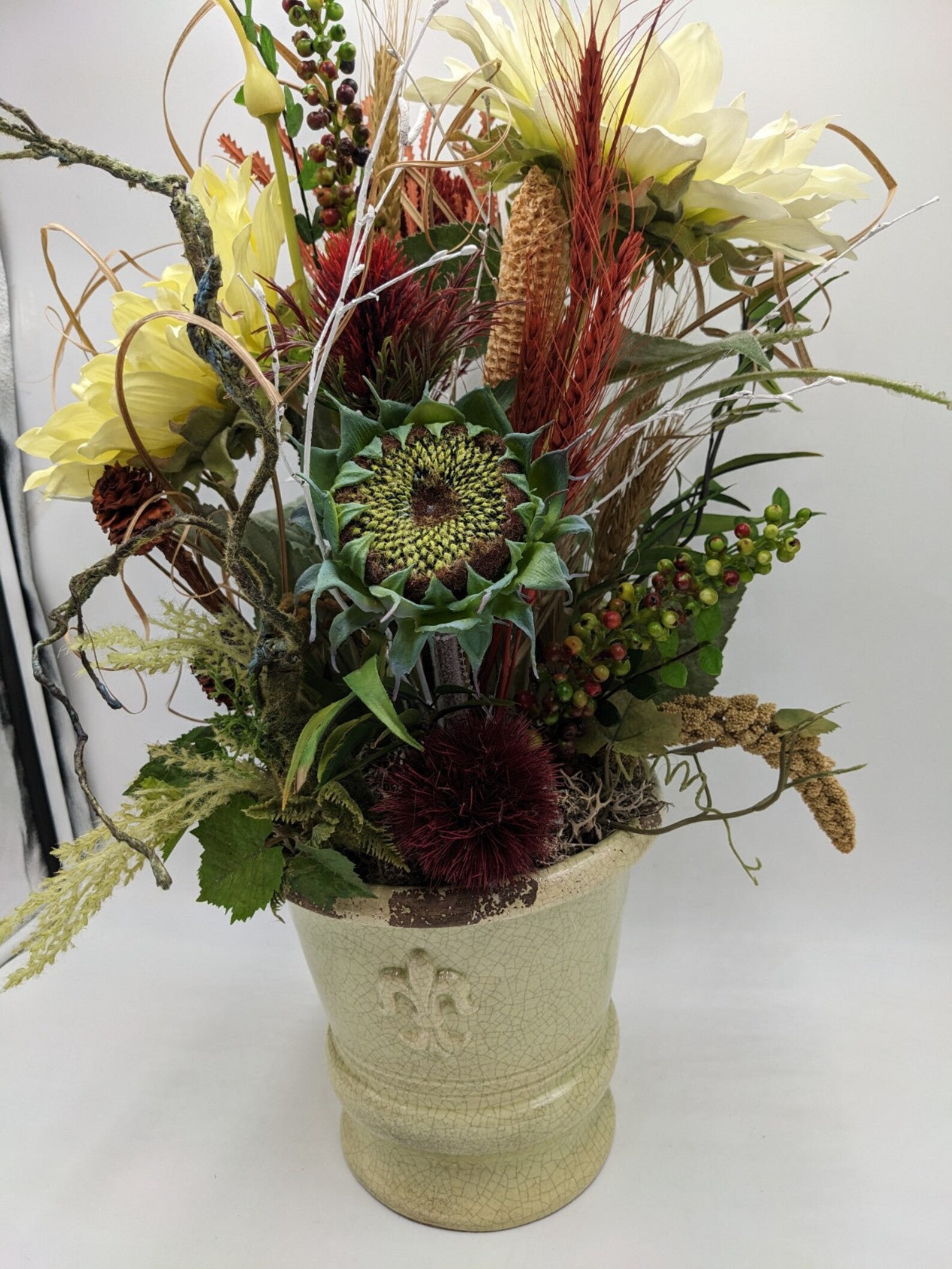 Summer Arrangement Cones Sunflower Thistle Berries Grasses Yellow - Etsy