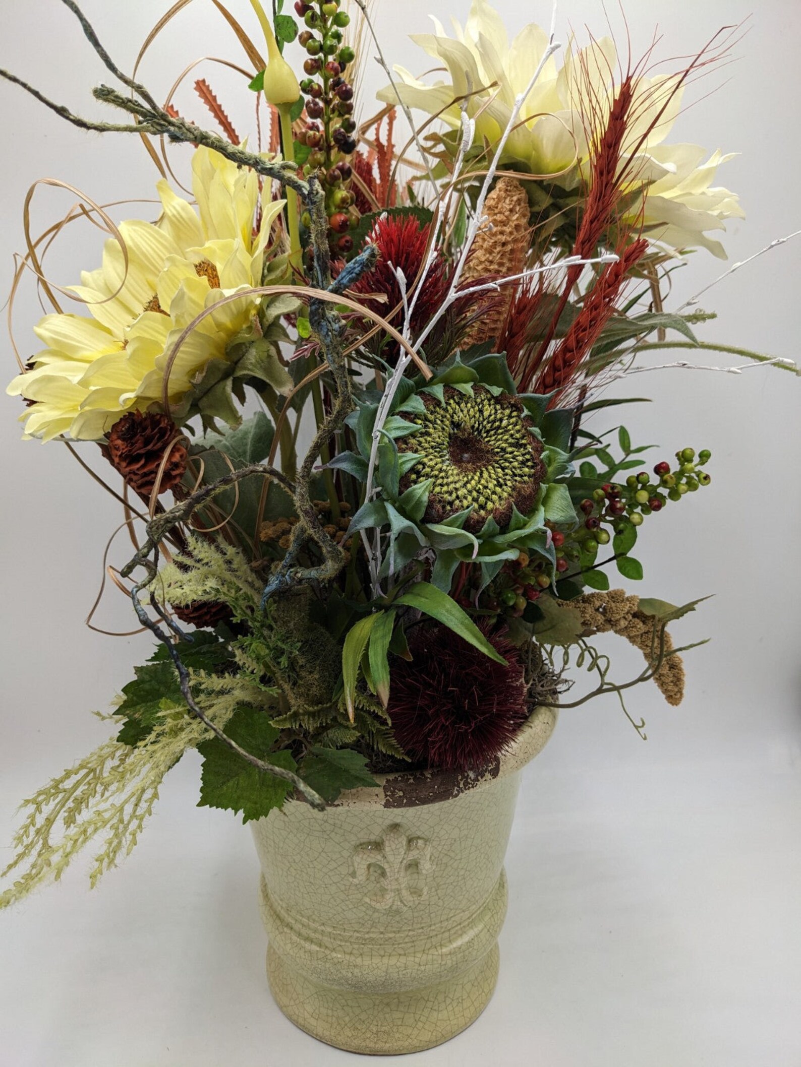 Summer Arrangement Cones Sunflower Thistle Berries Grasses Yellow - Etsy