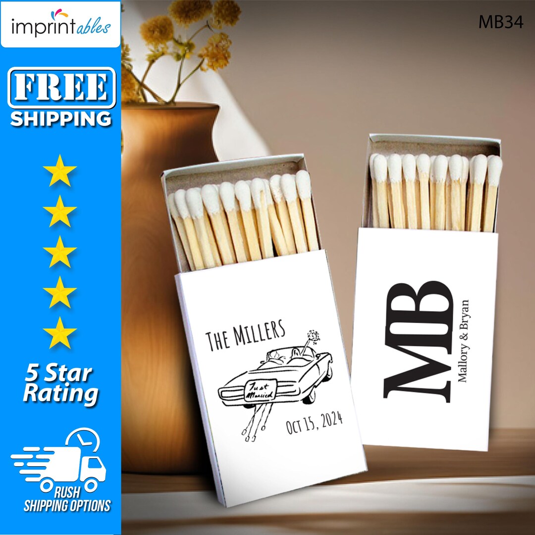 Custom Wedding Matches Box, Personalized Matchboxes, Just Married ...