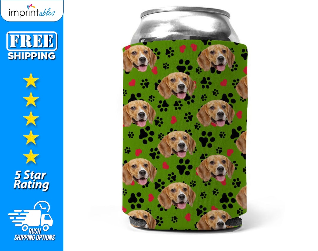 Your Pet Dog or Puppy & Paw Can Coolers | Custom Printed Beverage ...