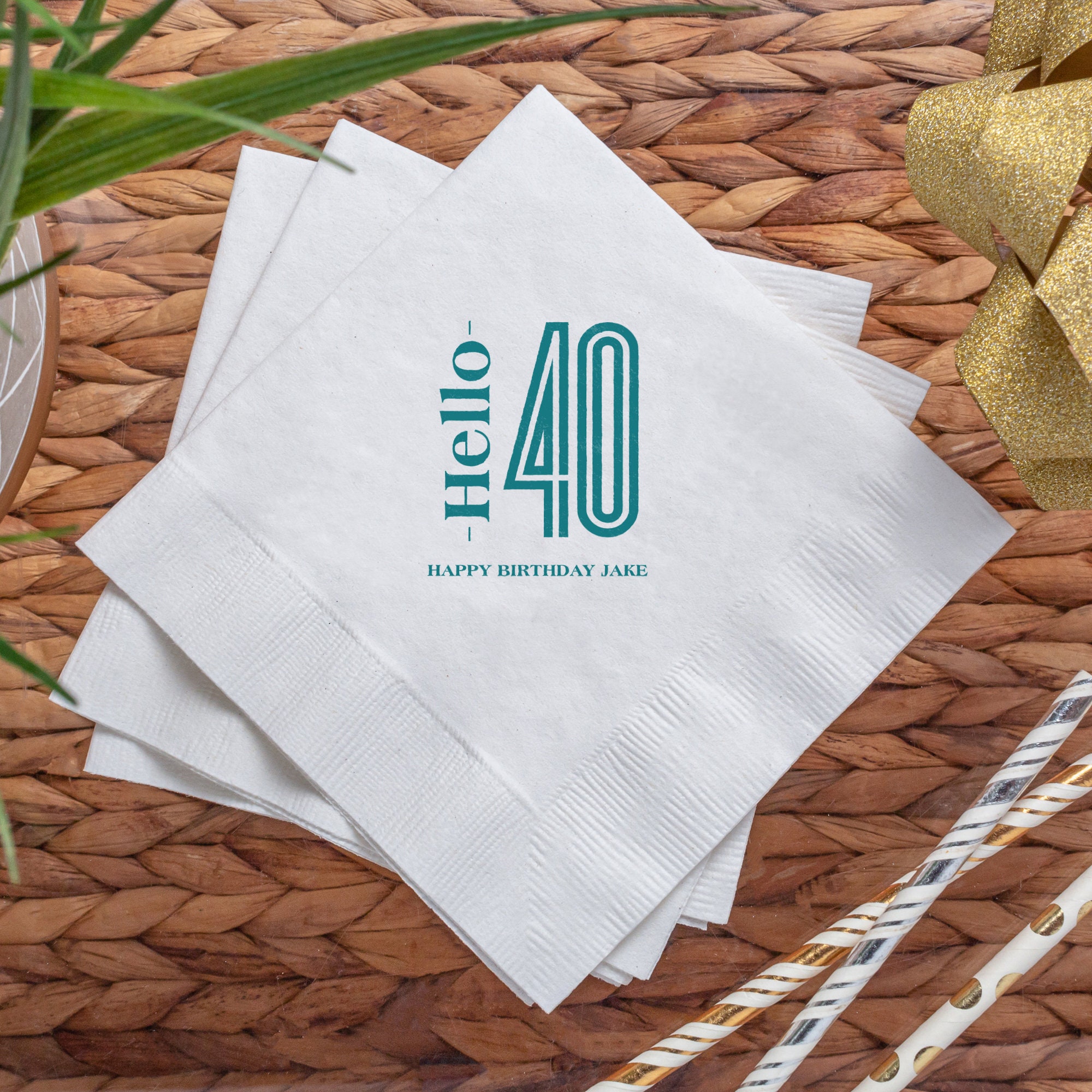 Hello 40 Napkins | Custom Party Napkins | Birthday Party Napkins ...