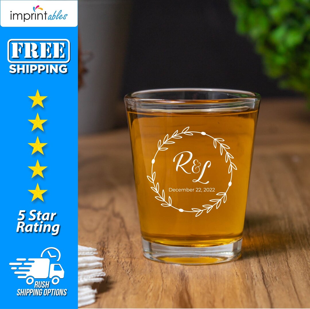 Custom Initials Wedding Shot Glasses - 1.75 Oz Clear & Frosted ...
