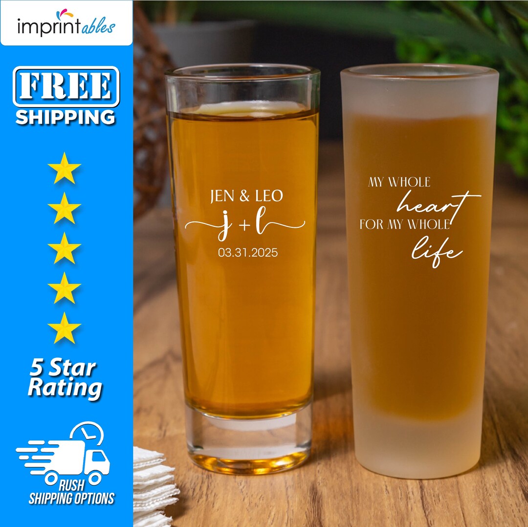 Custom Wedding Shot Glasses W/ Your Name - 2oz Shooters | Clear ...