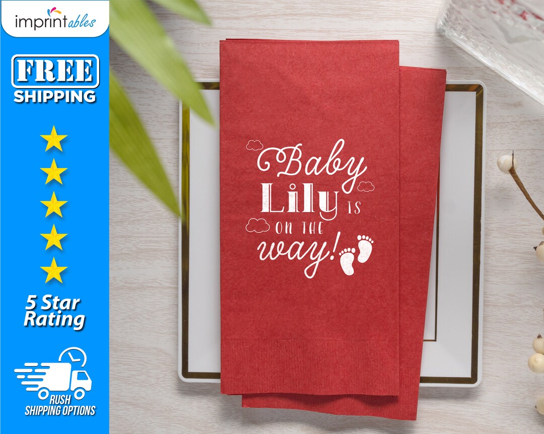 Custom Baby Shower Napkins | Baby is on the Way Napkins | Customized ...
