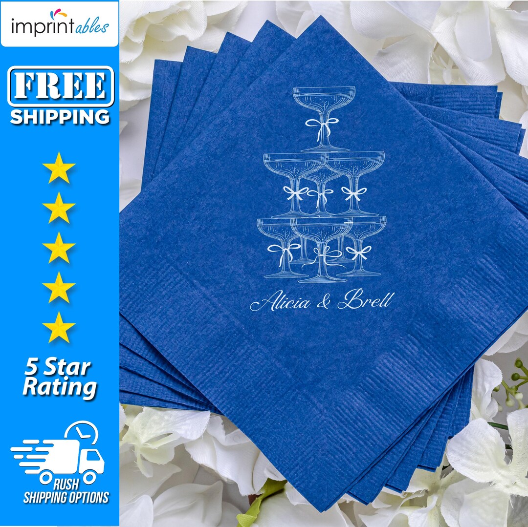 Personalized Wedding Beverage Napkins | Champagne Tower Napkins ...