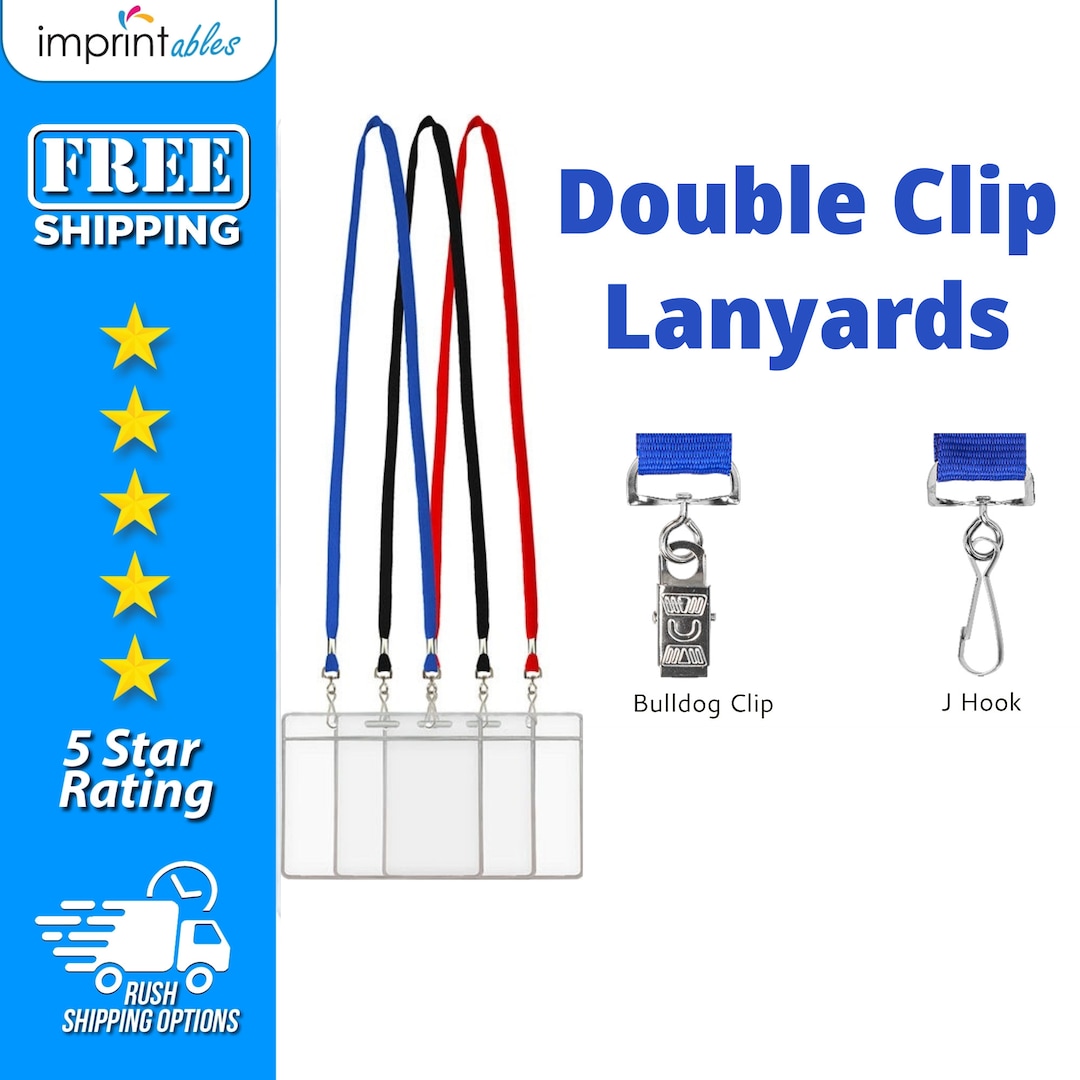 Double Clip Lanyards With Bulldog Clip or J Hook Attachment Options ...