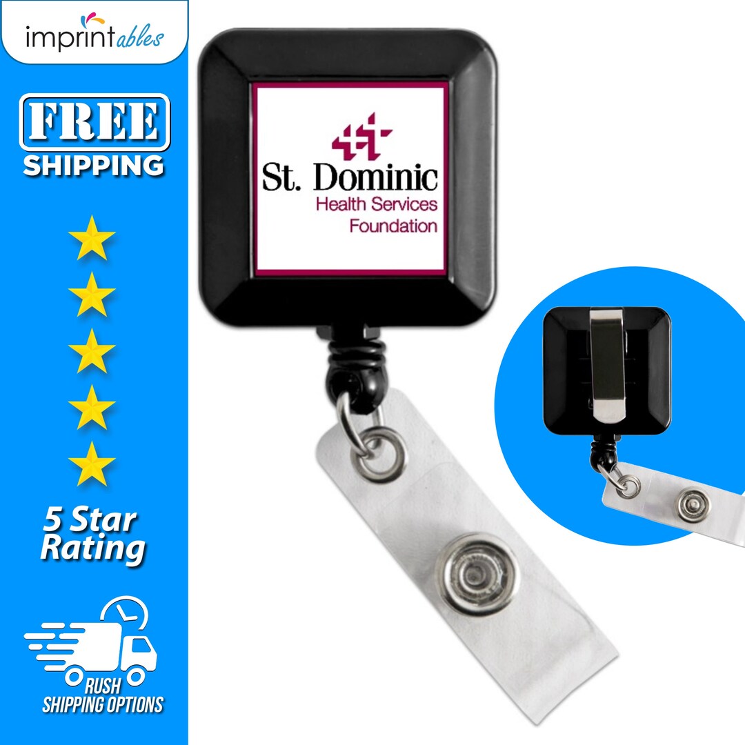 Custom Full Color Print Square ID Badge Reels - Employee Badge Belt ...