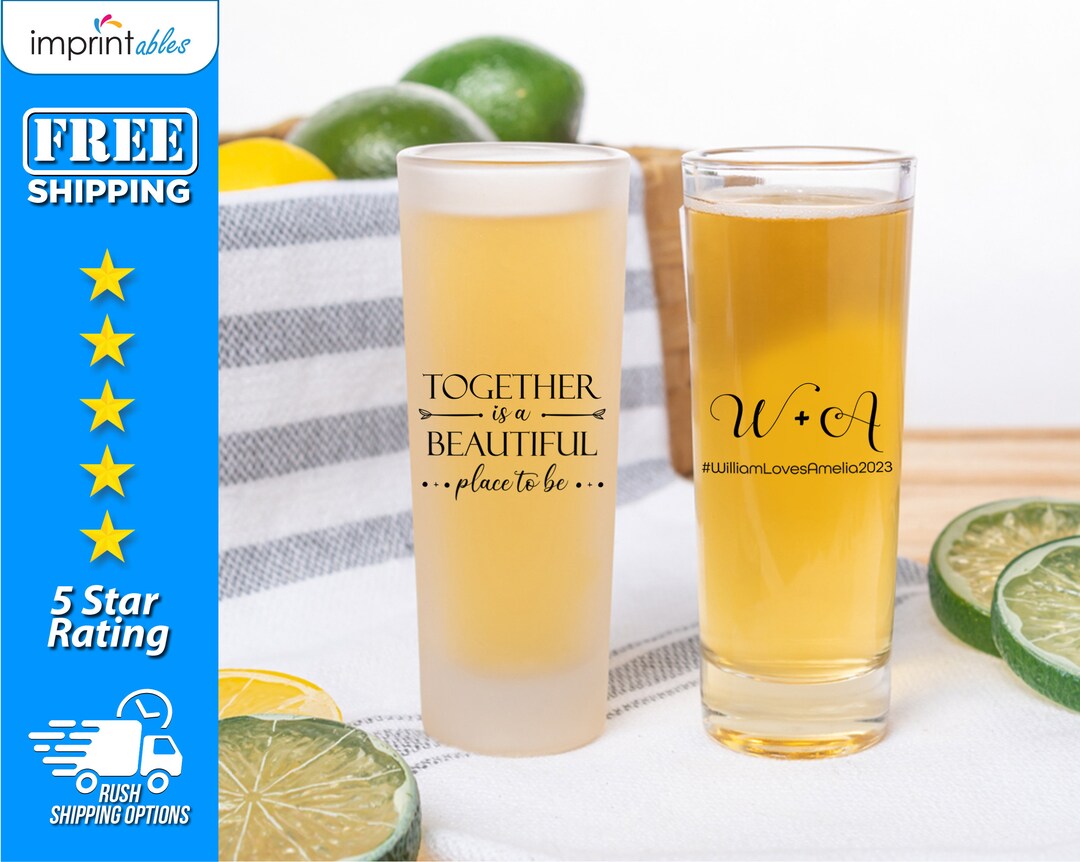 Custom Wedding Shot Glass W/ Your Initials- 2oz Shooters | Clear ...