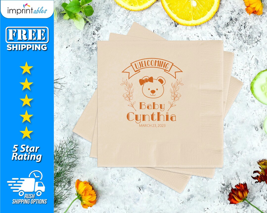 Custom Baby Shower Napkins | Personalized Baby Napkins | Welcoming Baby ...