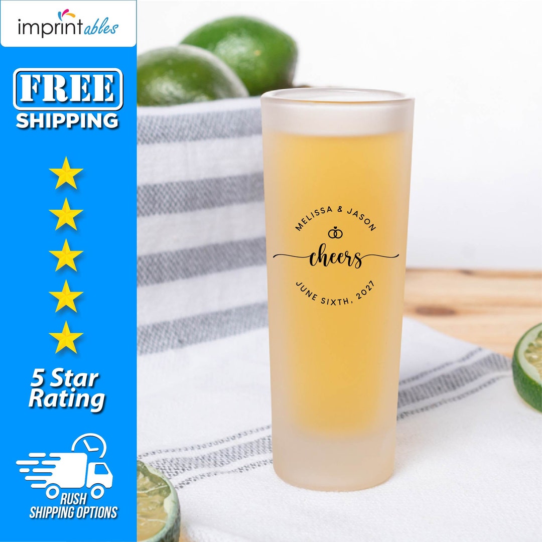 Cheers Wedding Shot Glasses - 2oz Shooters | Clear & Frosted ...