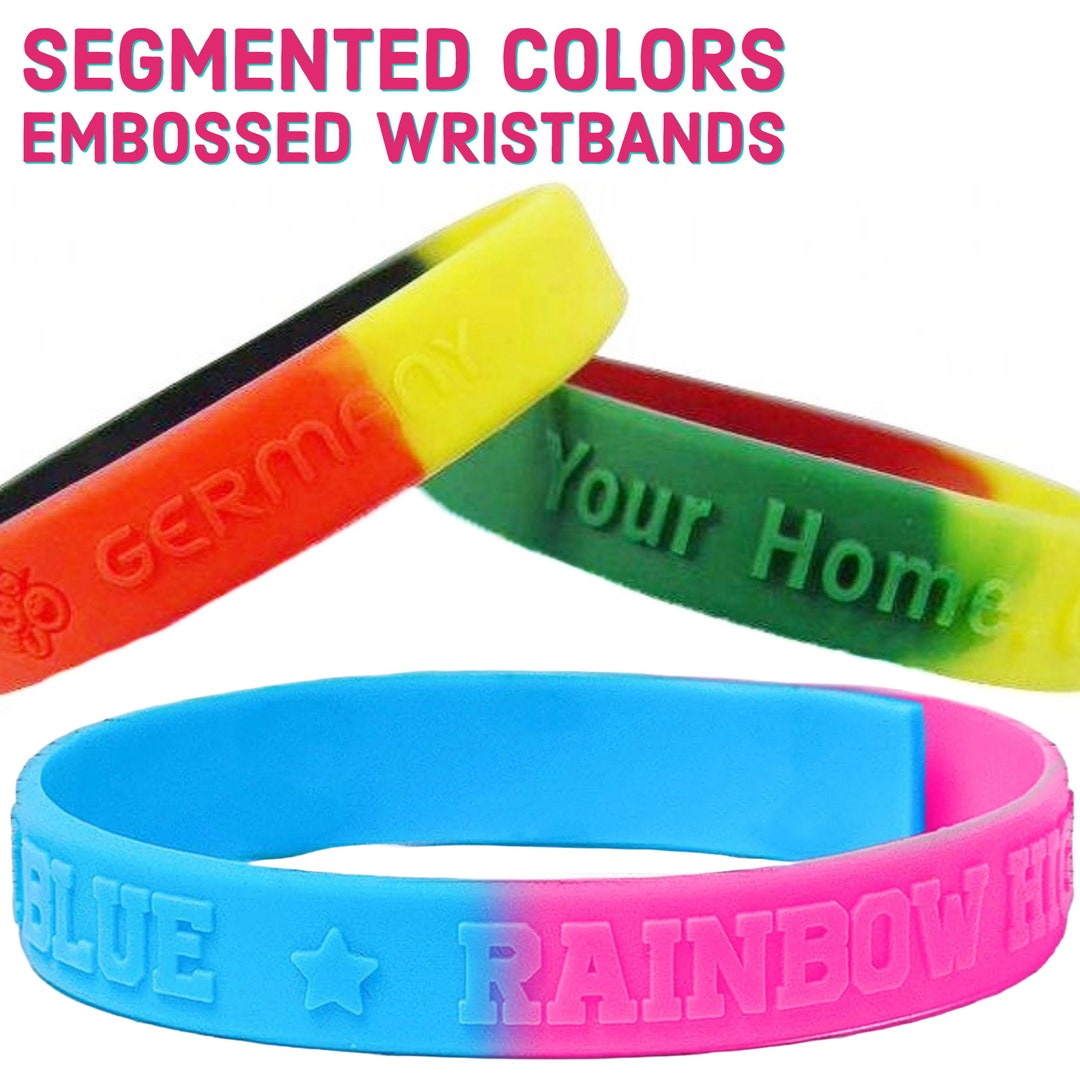 Custom Embossed Color Block Silicone Wristbands | Personalized ...