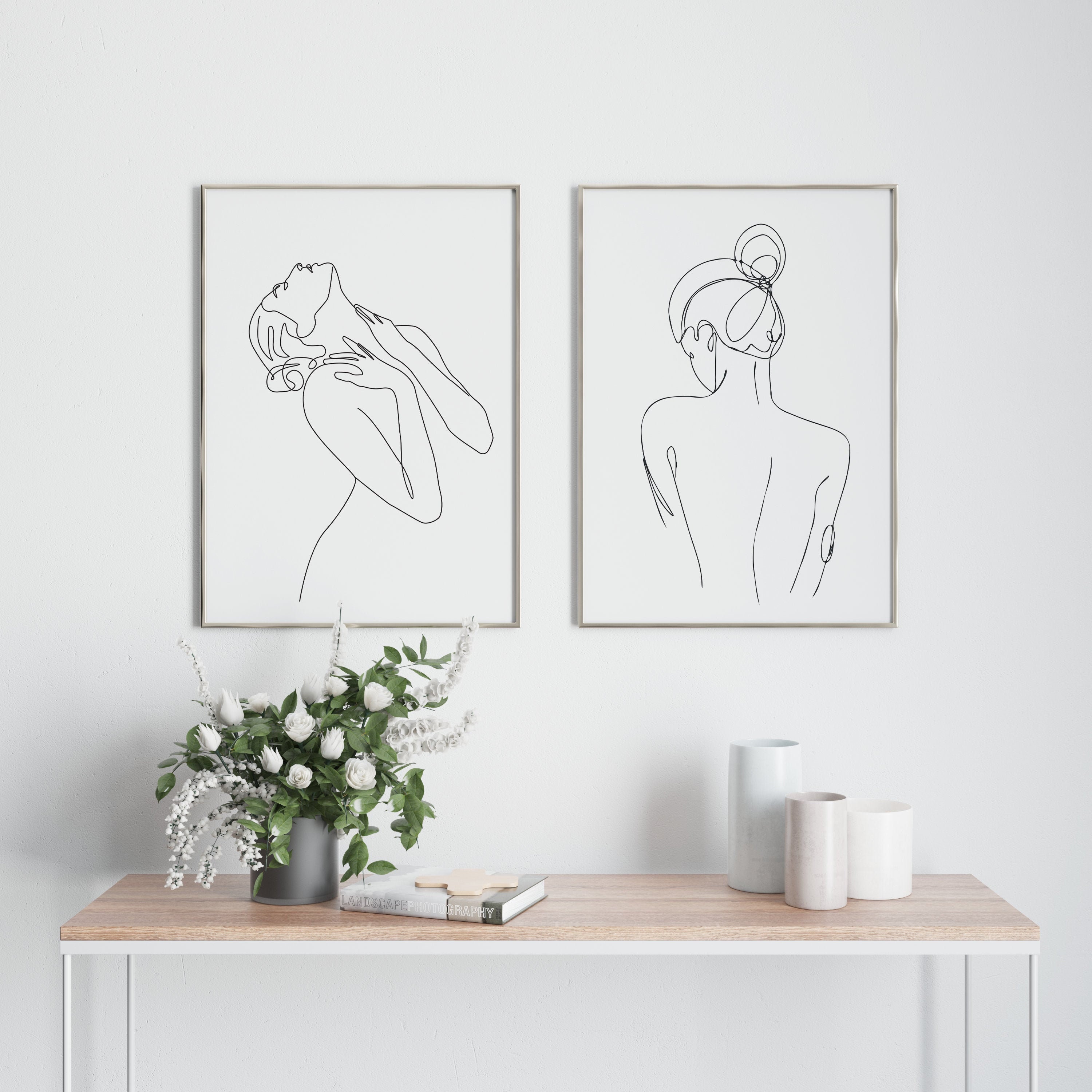 Dibujos lineales para mujeres / Conjunto de 2 / Arte de línea | Etsy