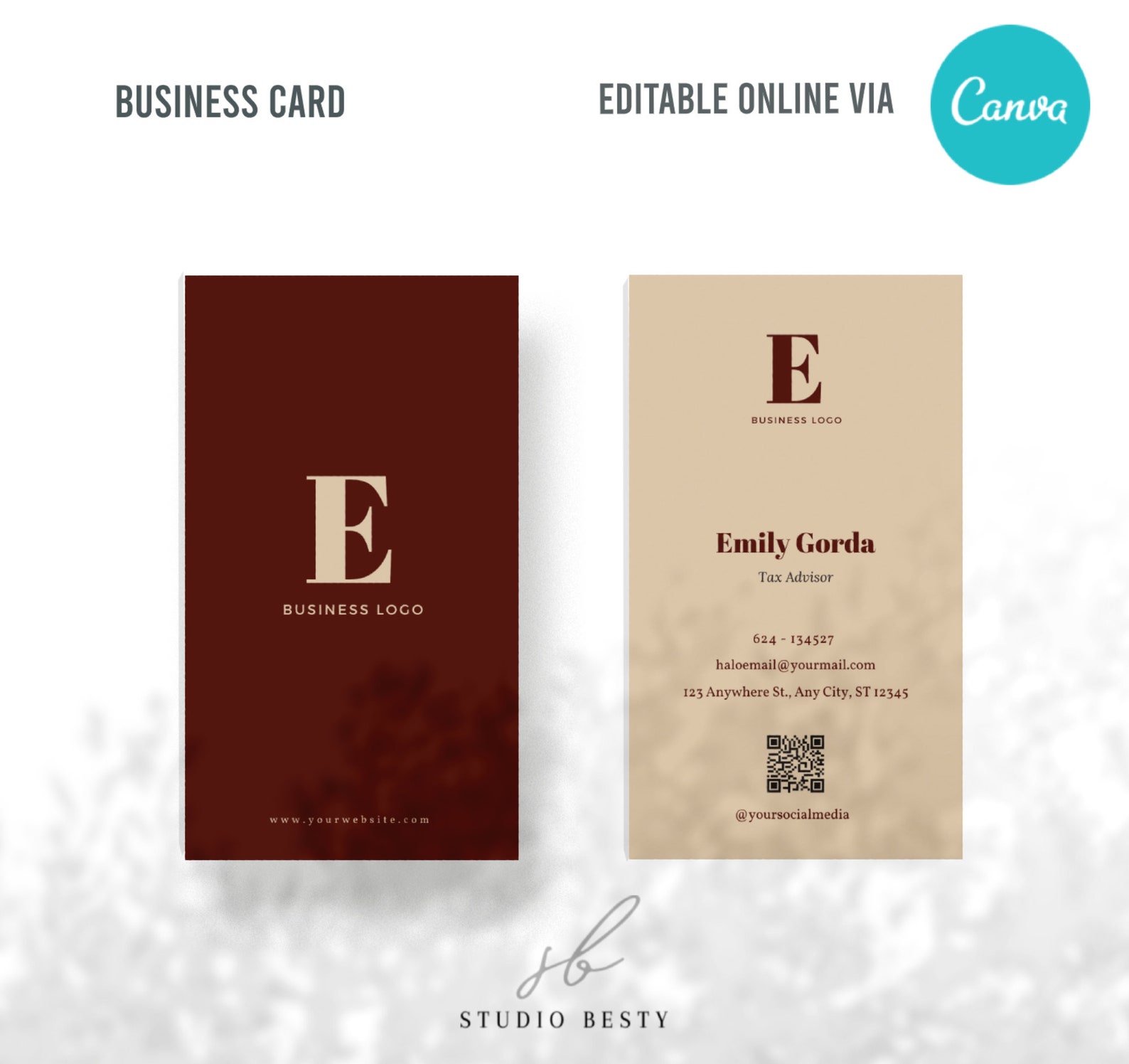 Maroon Business Card, Bold Minimalist Calling Card, Simple Stationary ...