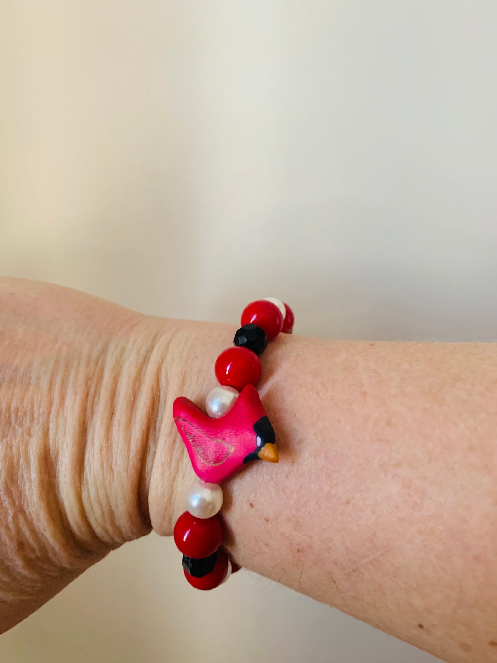 Cardinal Beaded Stretch Bracelet With Cardinal Charm - Etsy