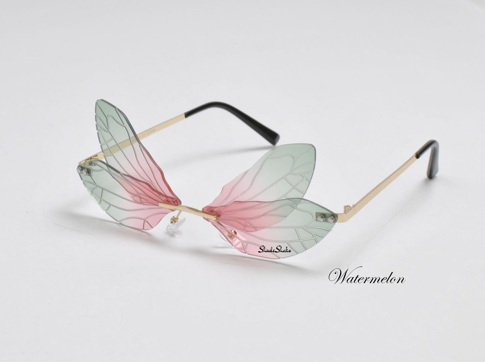 Dragonfly Fairy Wing Sunglasses Butterfly Frameless Two Piece Shades ...