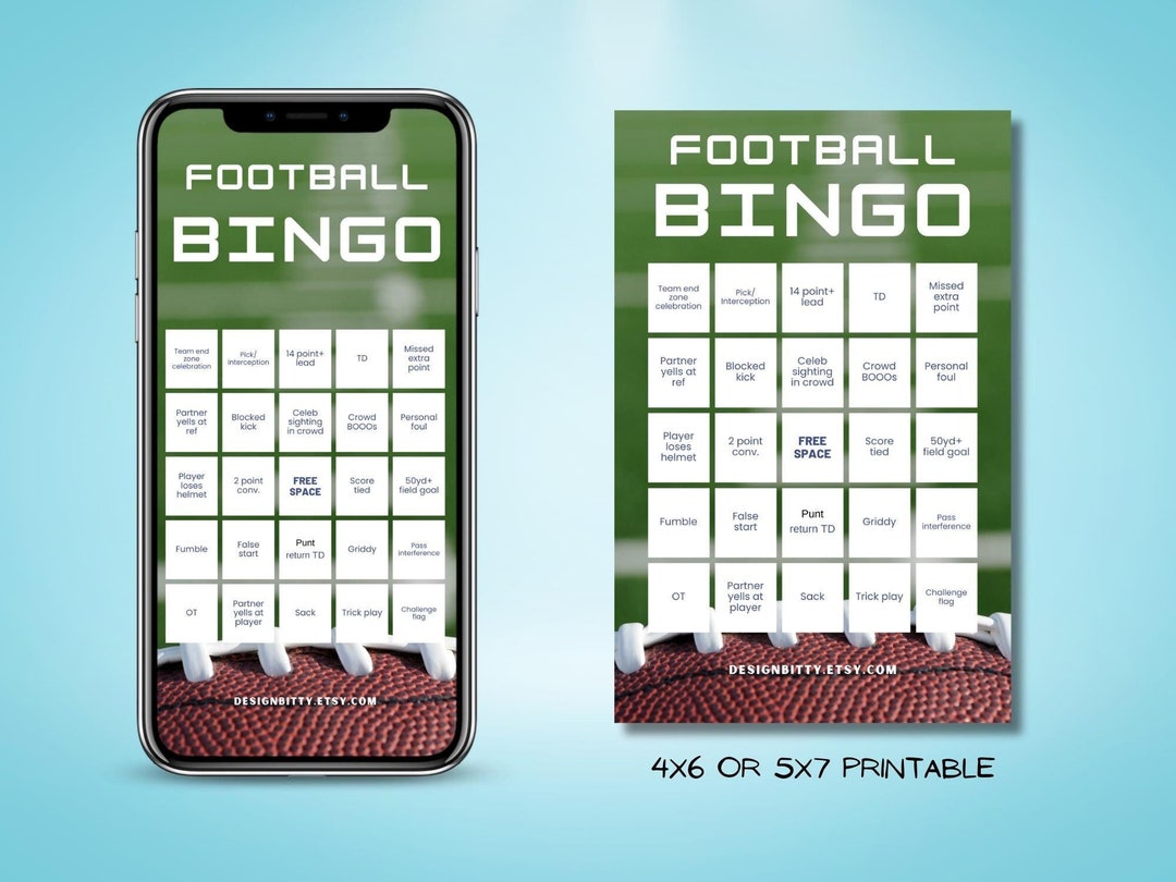 Football Bingo Card, NFL Bingo, Downloadable Bingo, Super Bowl Bingo ...