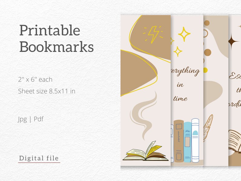 Printable Bookmarks, Bookworm Bookmark, Digital Bookmark, Bookmark Set ...