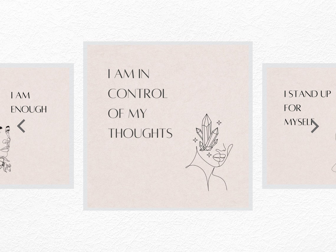 BUNDLE 32 Neutral Printable Affirmation Cards, Line Art, Affirmation ...