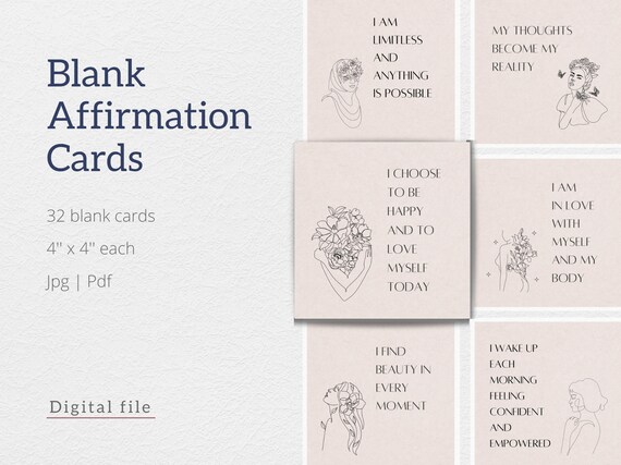 BUNDLE 32 Neutral Printable Affirmation Cards Line Art - Etsy