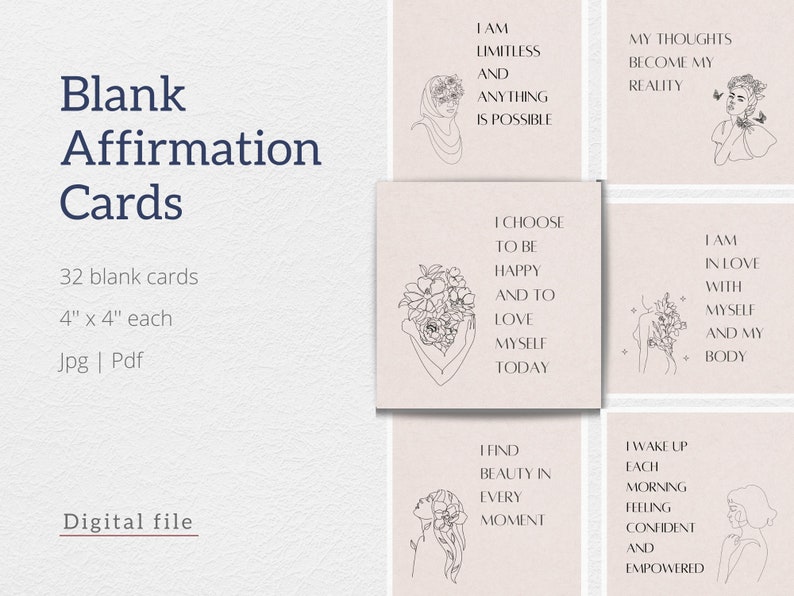 BUNDLE 32 Neutral Printable Affirmation Cards Line Art - Etsy