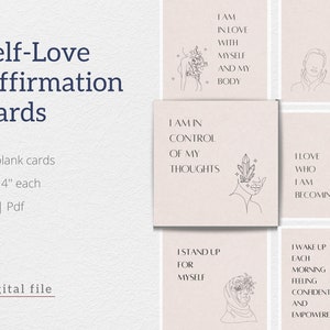 BUNDLE 32 Neutral Printable Affirmation Cards, Line Art, Affirmation ...