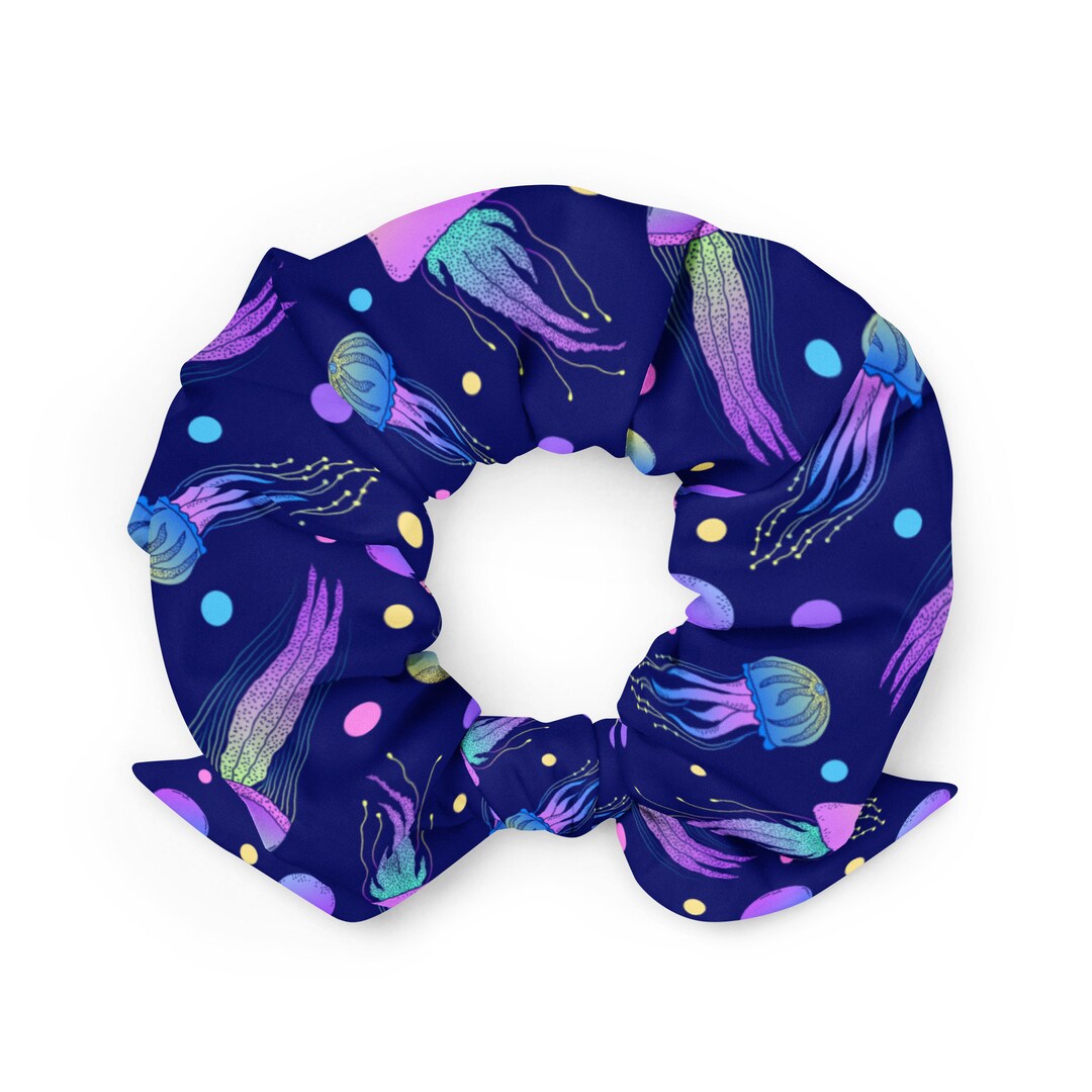 Neon Jellyfish Scrunchie Sea Creatures Women's Hair Scrunchie Hair Tie ...