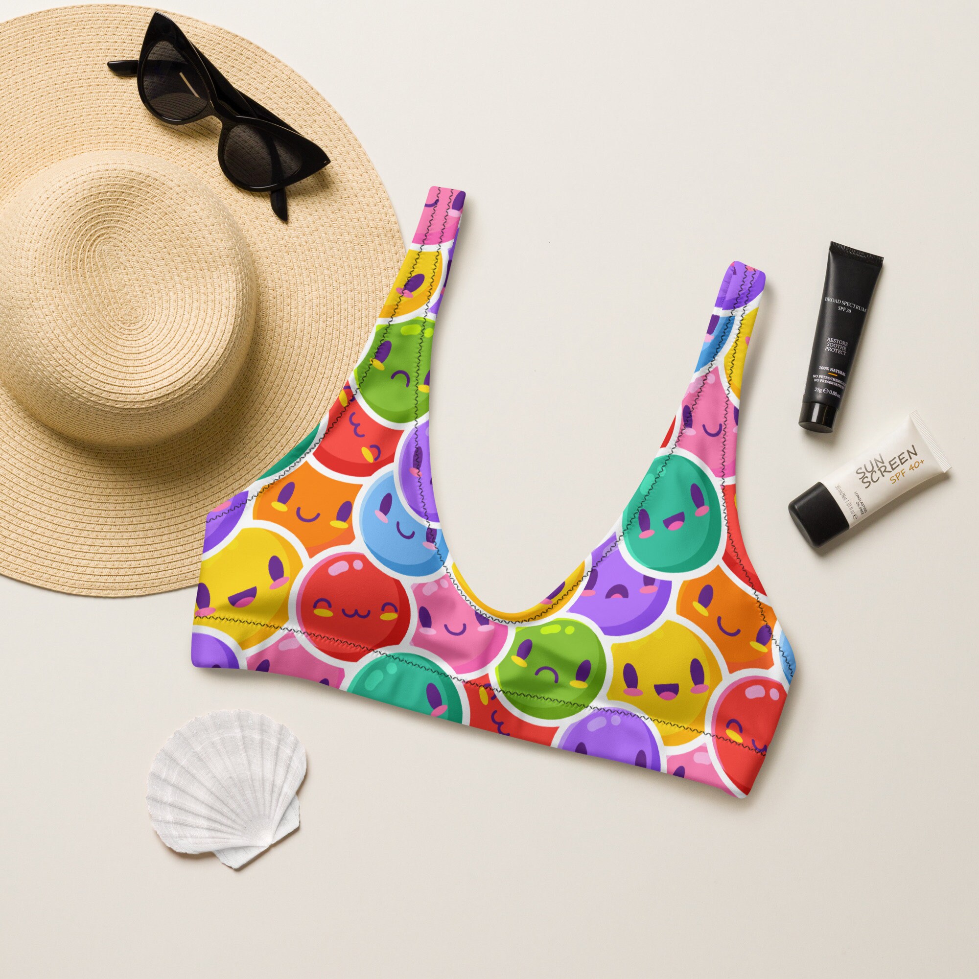 Emoji Smile High-waisted Bikini | Multi Color Bikini | Two-piece ...