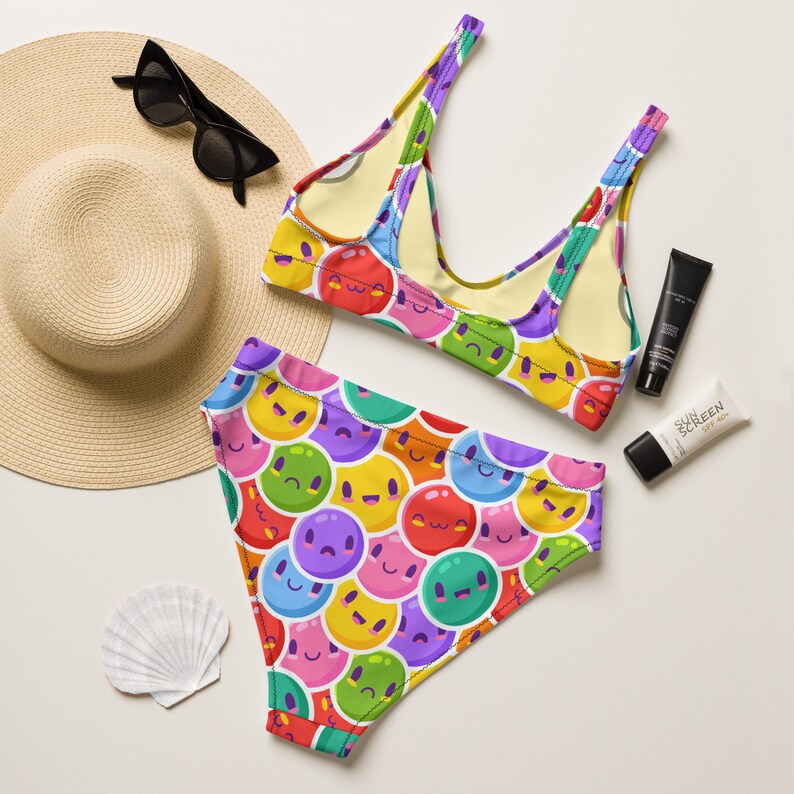 Emoji Smile High-waisted Bikini | Multi Color Bikini | Two-piece ...
