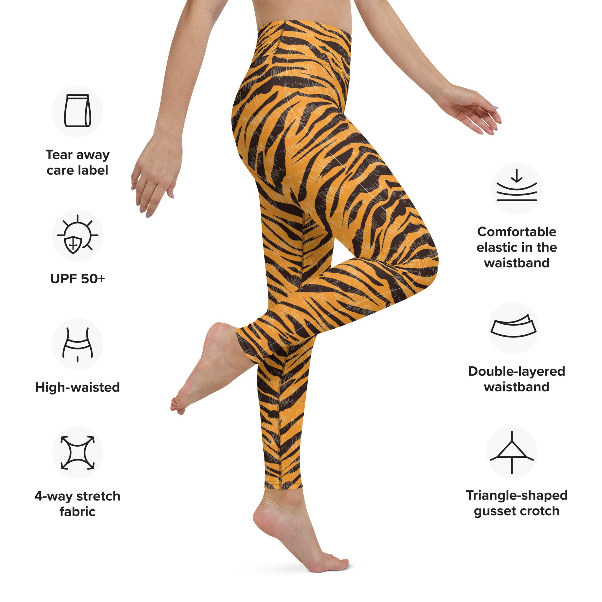 Bengal Tiger Stripe Premium Yoga Leggings Wildlife Workout Leggings Gym ...