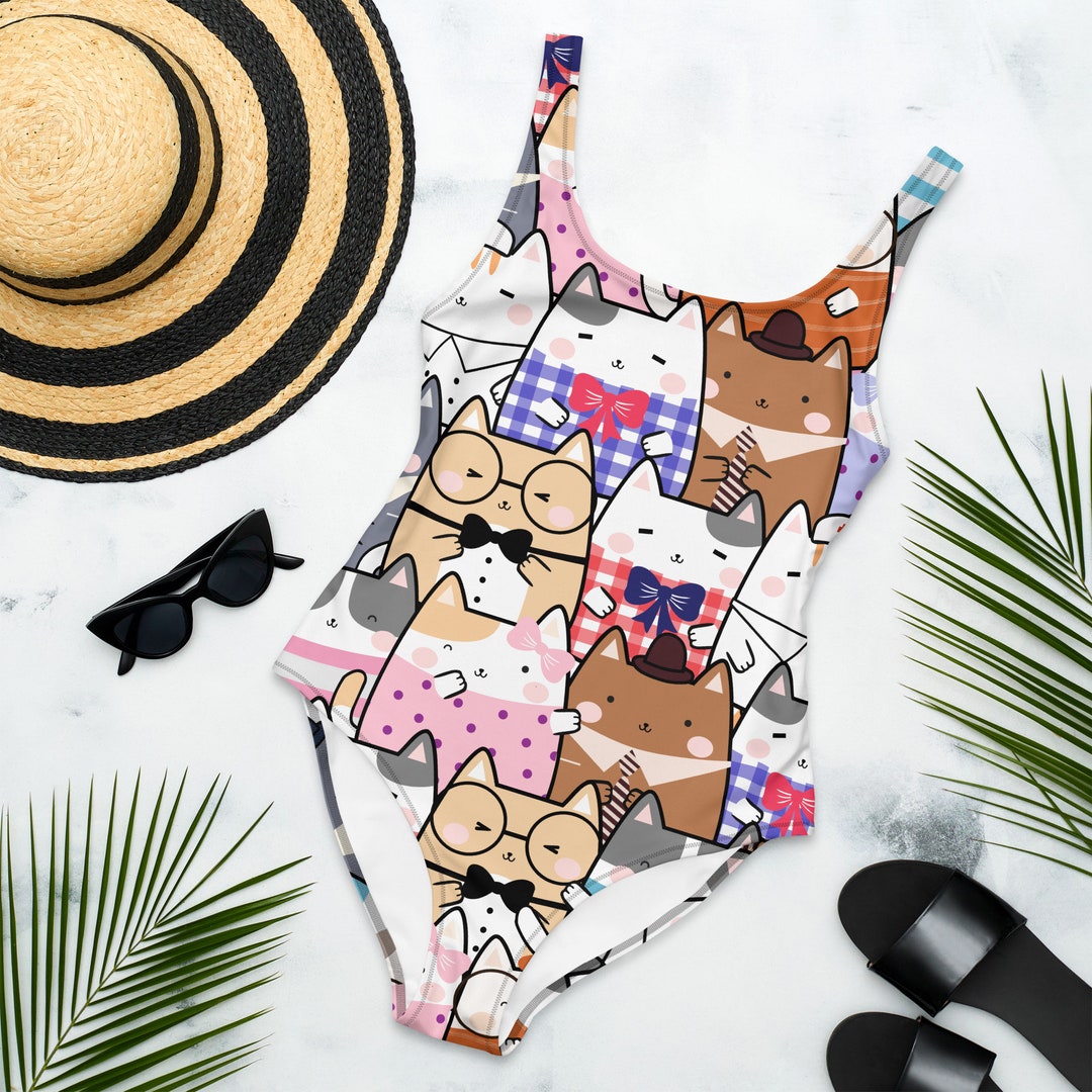 Kawaii Cute Cats Women's One-piece Swimsuit Beach Swimwear Low Scoop ...