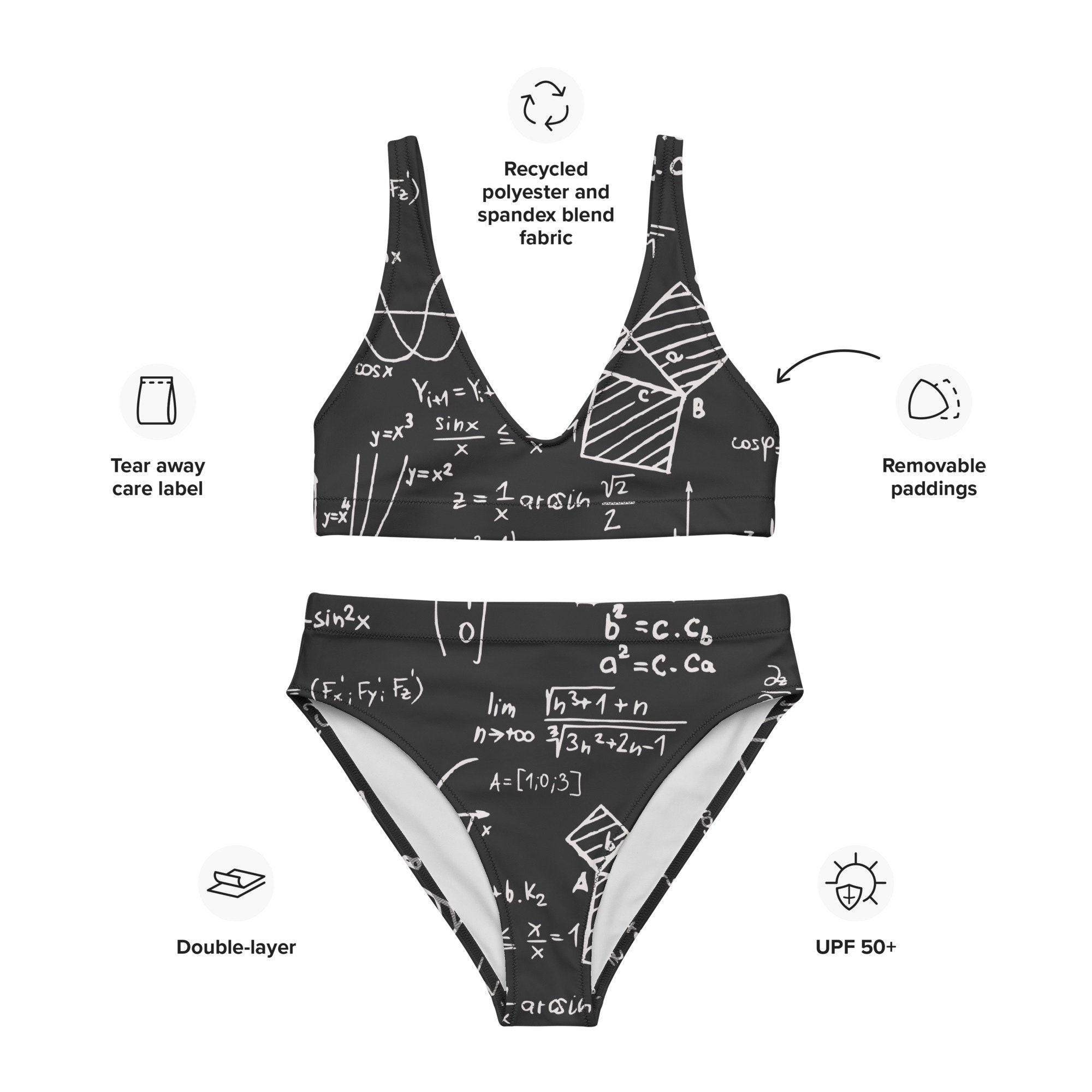 Math High-waisted Bikini Maths Equation Bikini Two-piece - Etsy