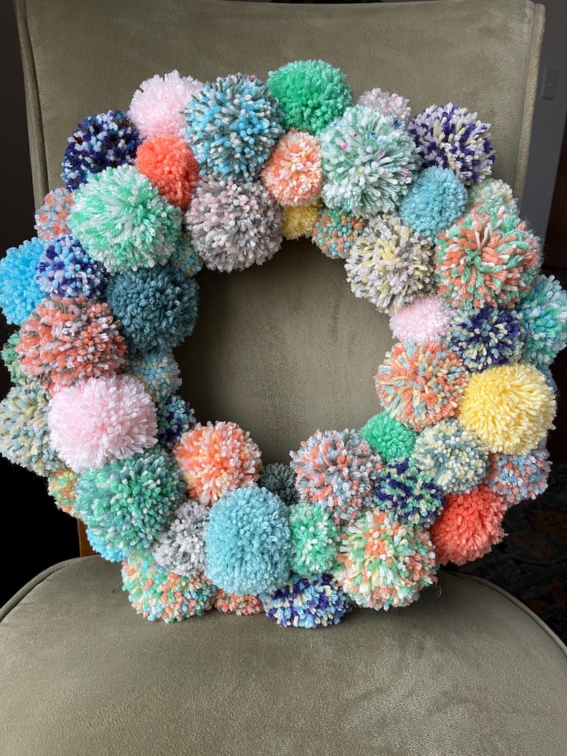 Pastel 18” Pom Pom Wreath - Etsy