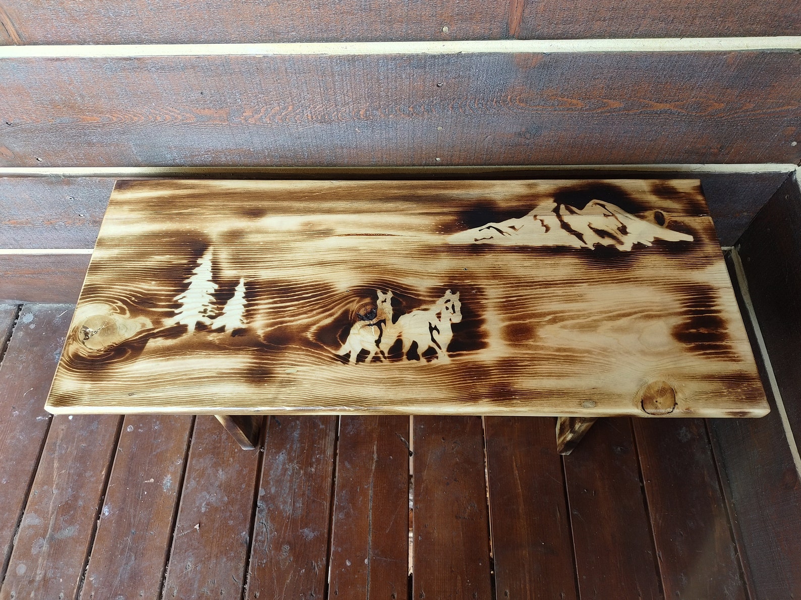 Amish Made Wood Burned Scene Bench - Etsy