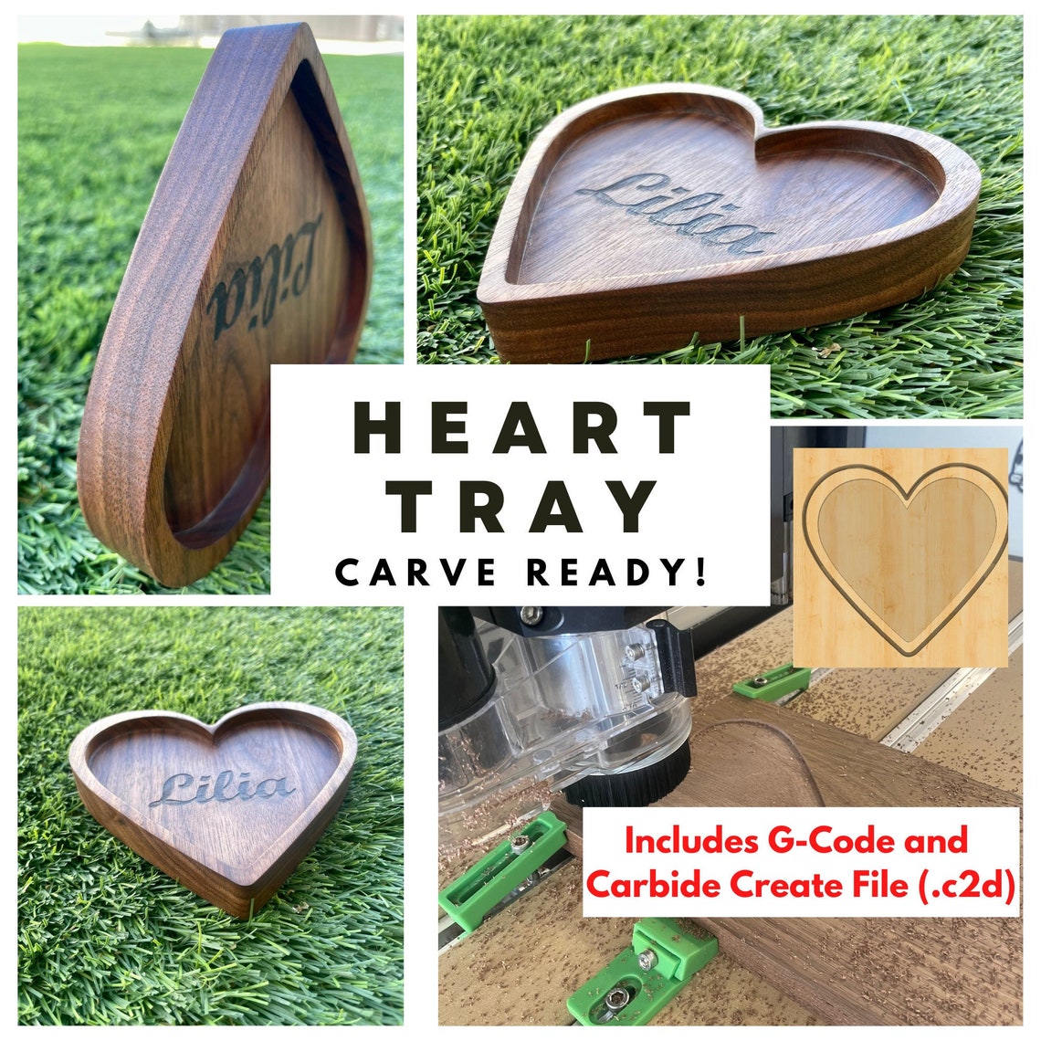 Heart Jewelry Tray CNC File Carbide Create C2D and Vcarve - Etsy