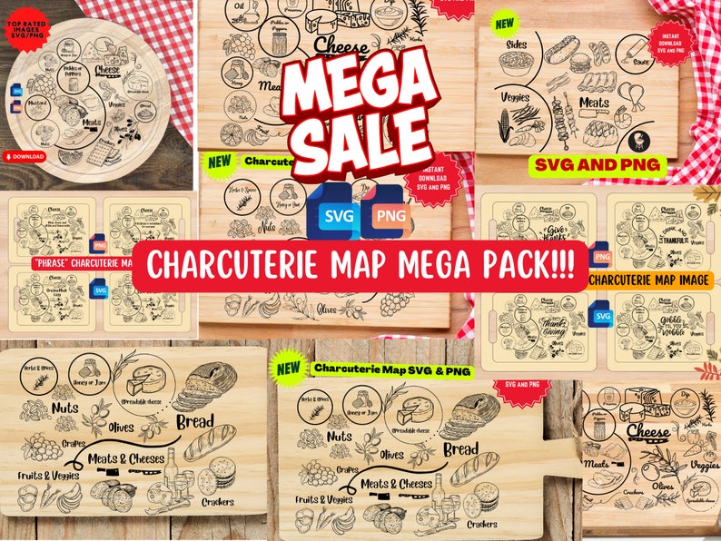 Charcuterie Map Mega Pack: SVG & PNG Files for Laser Engraving (digital ...