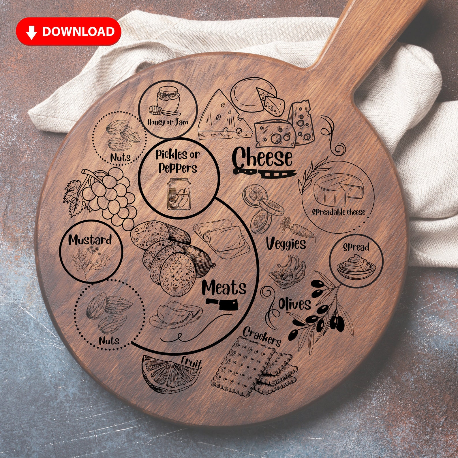 Charcuterie Map Image - PNG and SVG Digital File for Clipart, Laser ...