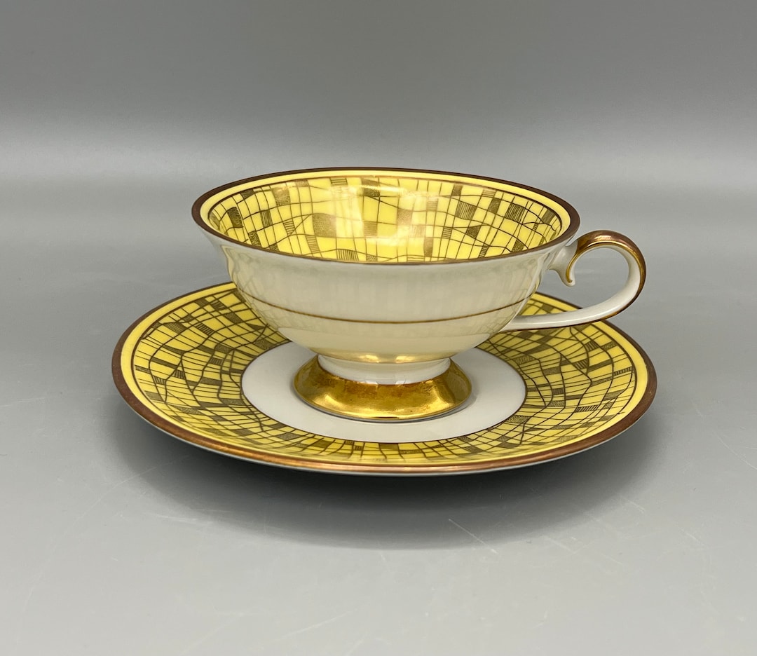 Porcelain Thea Cup and Saucer , Beautiful Yellow and Gold Decor ...